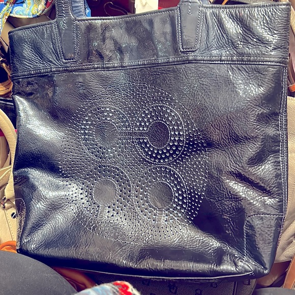 Bags | Coach Navy Patton Leather Tote With Blue Satin Lining Zipper ...